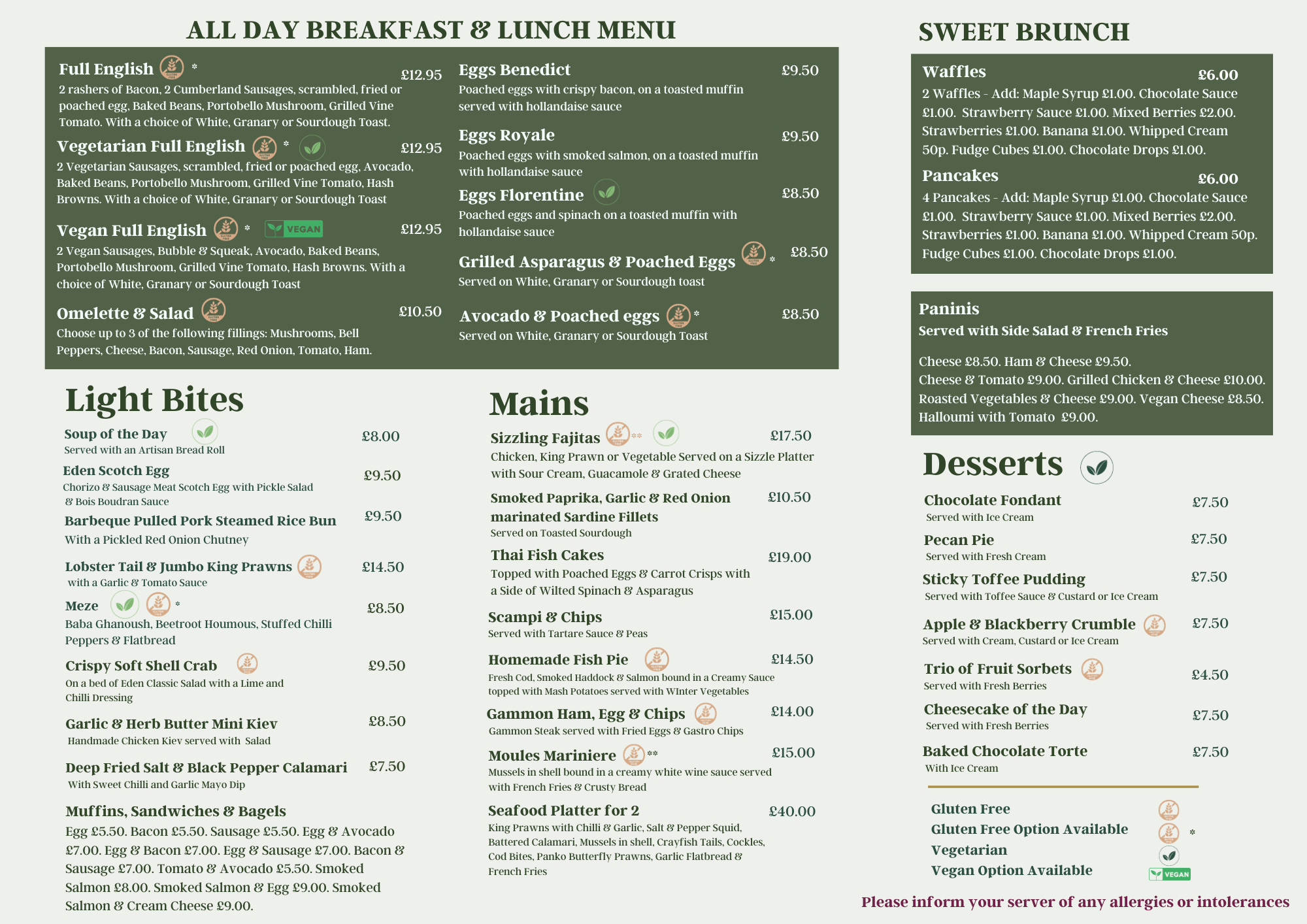 Daytime Menu - From Eden
